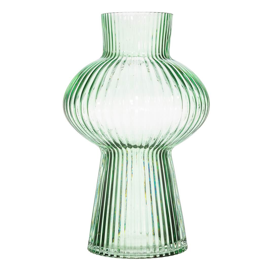 Tall Green Ribbed Glass Vase | Mint & May